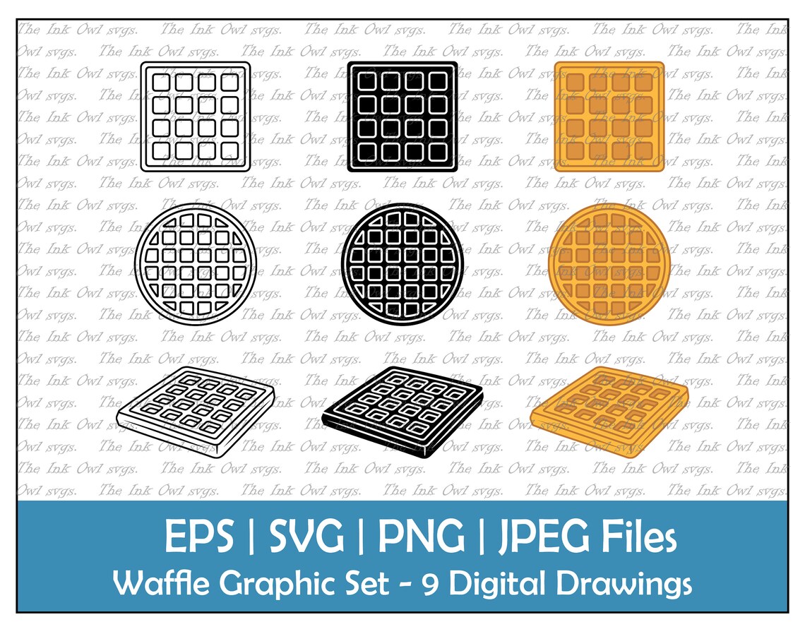Waffles Vector Clipart Set / Outline, Stamp and Color Drawing Graphic ...