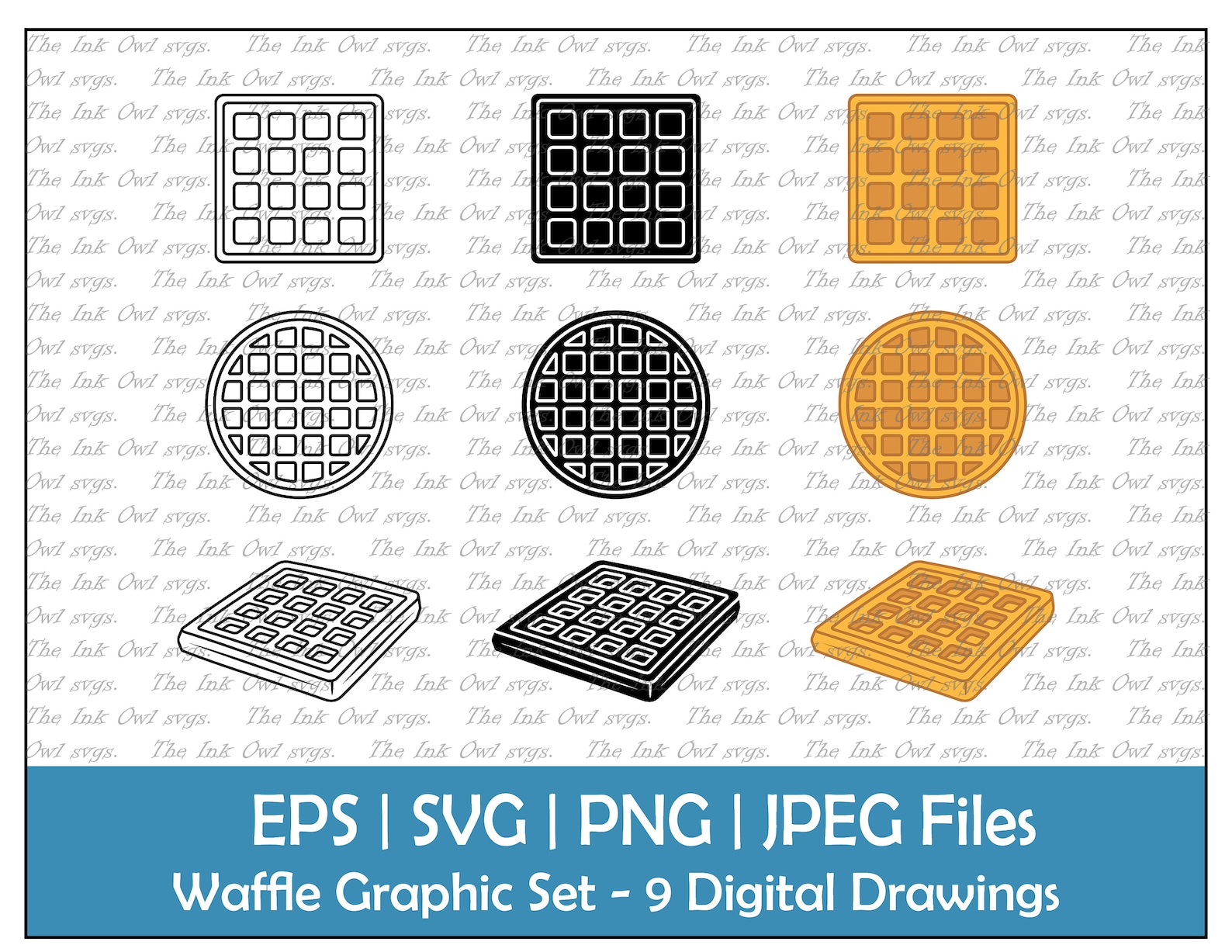 Waffles Vector Clipart Set / Outline, Stamp and Color Drawing Graphic ...
