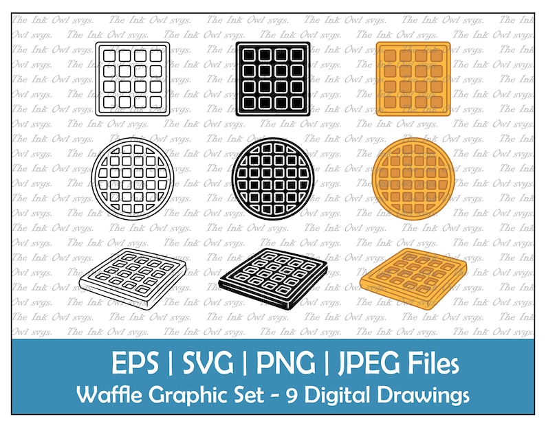Waffles Vector Clipart Set / Outline, Stamp and Color Drawing Graphic ...