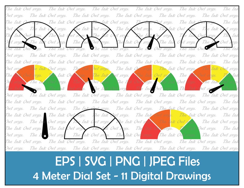 4 Meter Dial Vector Clipart Set / Outline & Colored Graphic - Etsy