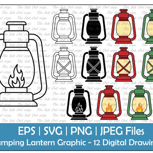 Lantern Vector Clipart Set / Outline & Stamp Graphic / Camping - Etsy