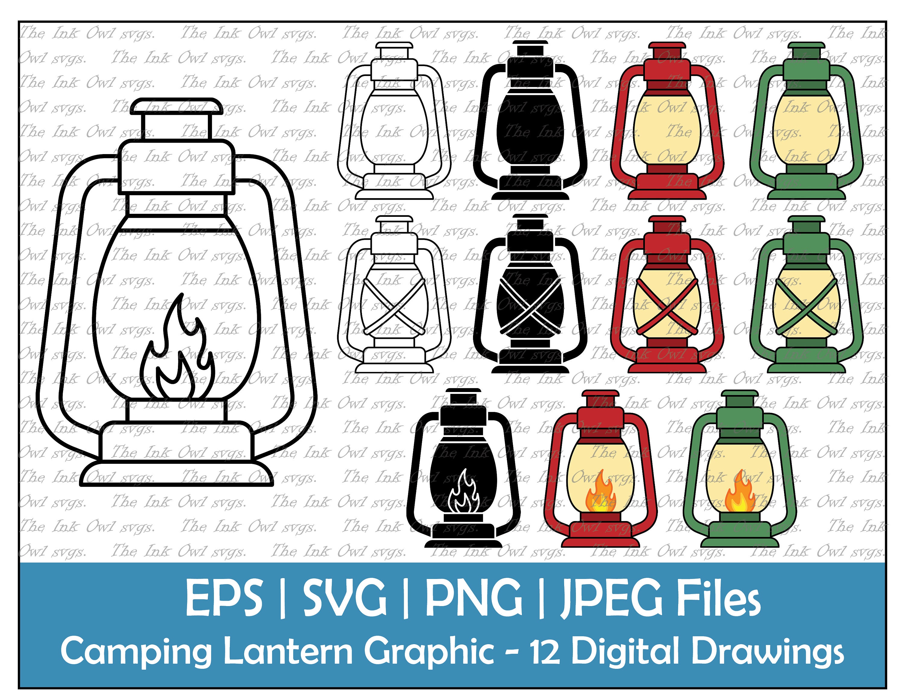 Lantern Vector Clipart Set / Outline & Stamp Graphic / Camping | Etsy ...