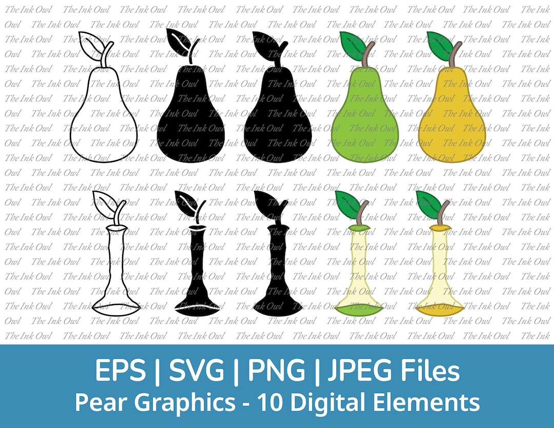 Pear Svg Vector Clipart Set / Outline, Stamp Silhouette & Color Drawing ...