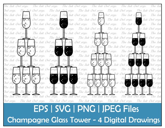 Champagne Glass Tower Vector Clipart Set / Outline & Stamp - Etsy