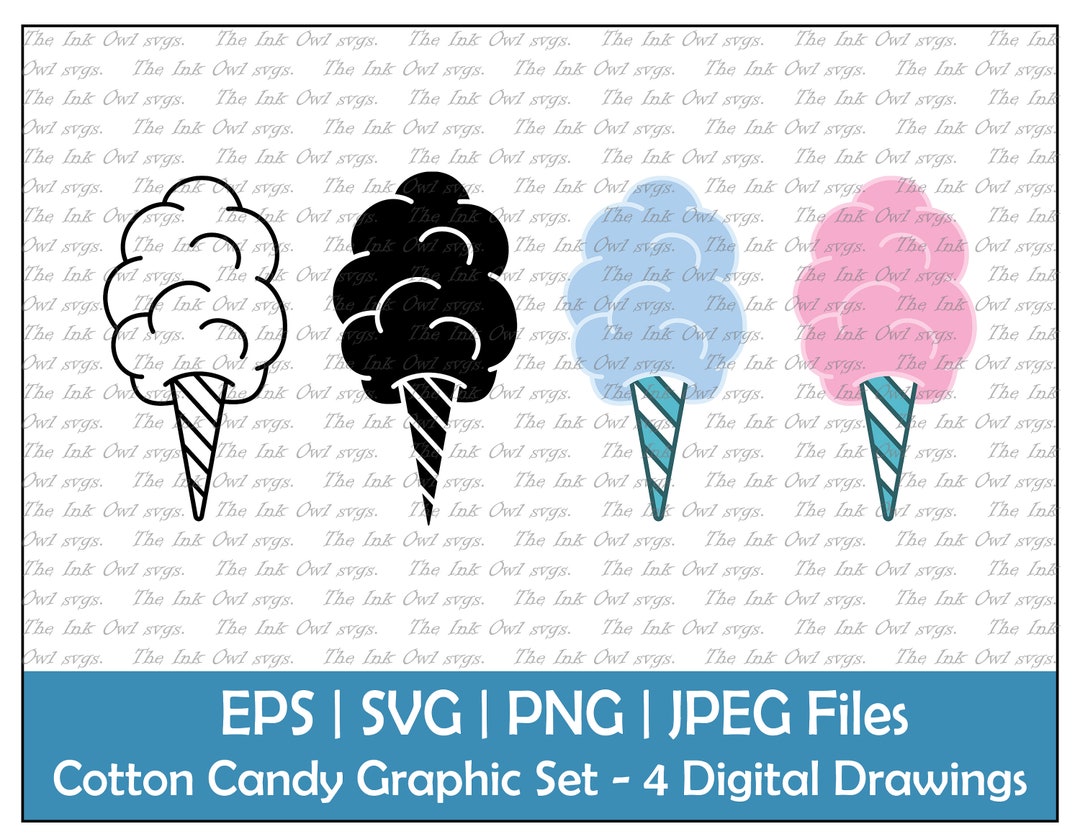 Cotton Candy Vector Clipart Set / Outline & Stamp Drawing Illustrations ...