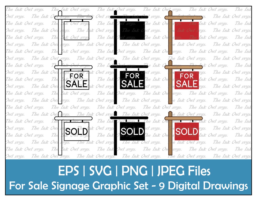 For Sale and Sold Signs With Post Clipart Set / Outline & Stamp Drawing ...