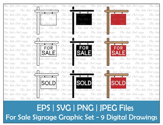 For Sale and Sold Signs With Post Clipart Set / Outline & - Etsy