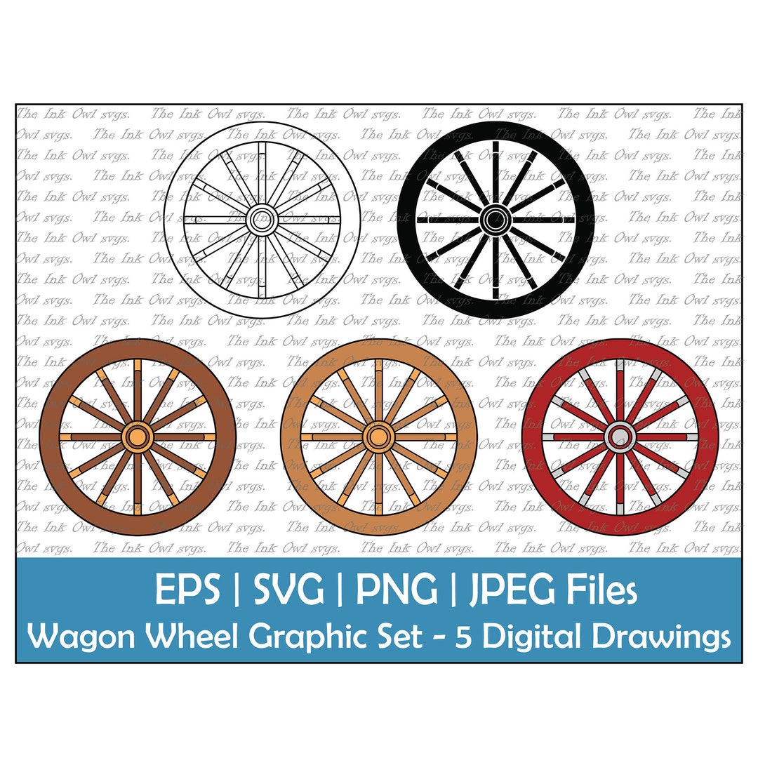 Wagon Wheel Vector Clipart Set / Outline, Silhouette Stamp & Color ...
