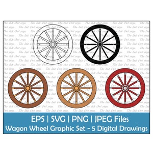 Wagon Wheel Vector Clipart Set / Outline, Silhouette Stamp & Color ...