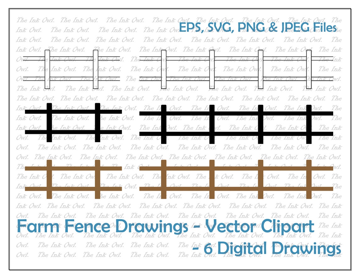 Wood Farm Fence Clipart Set / Outline & Silhouette Drawing | Etsy
