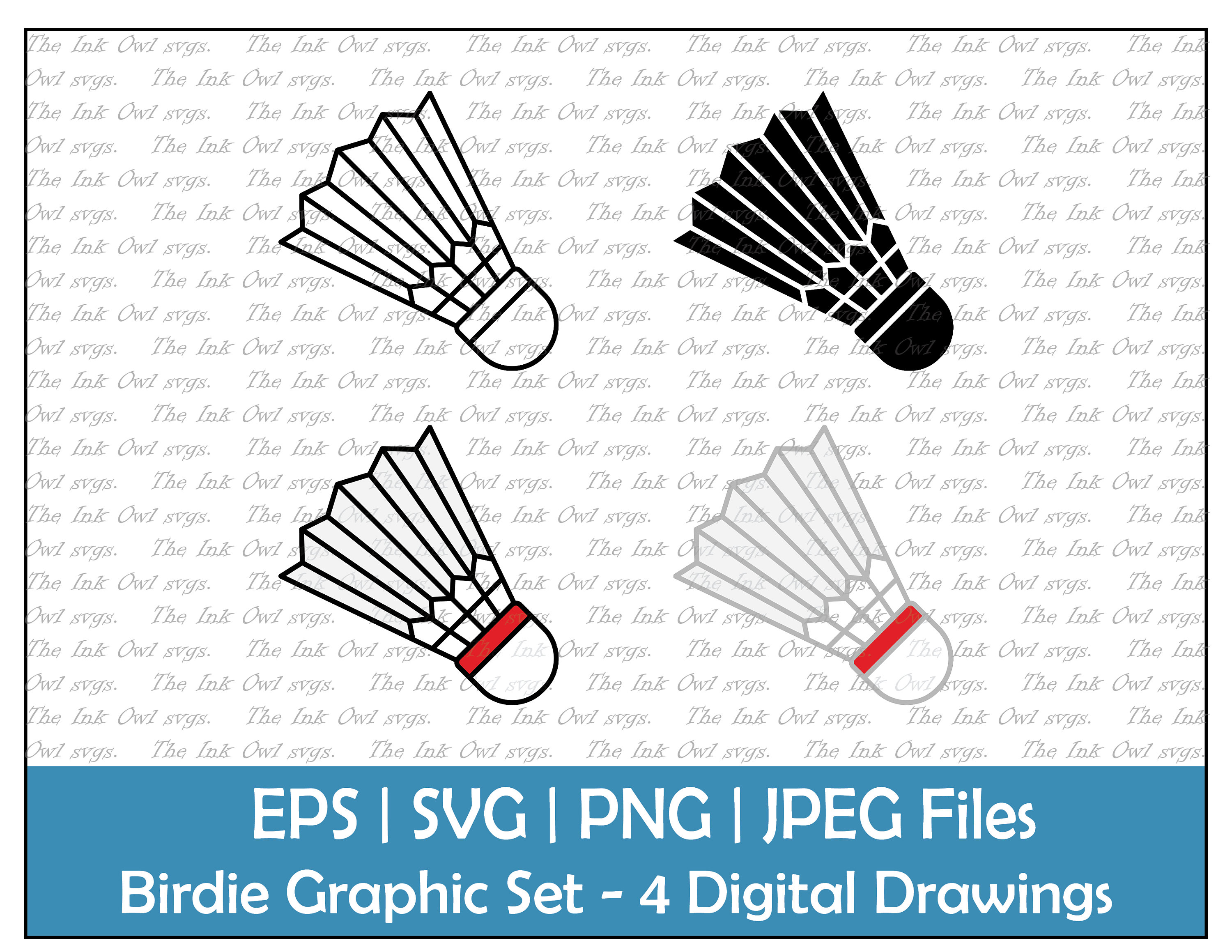 Badminton Birdie Vector Clipart Set / Outline & Stamp Drawing ...