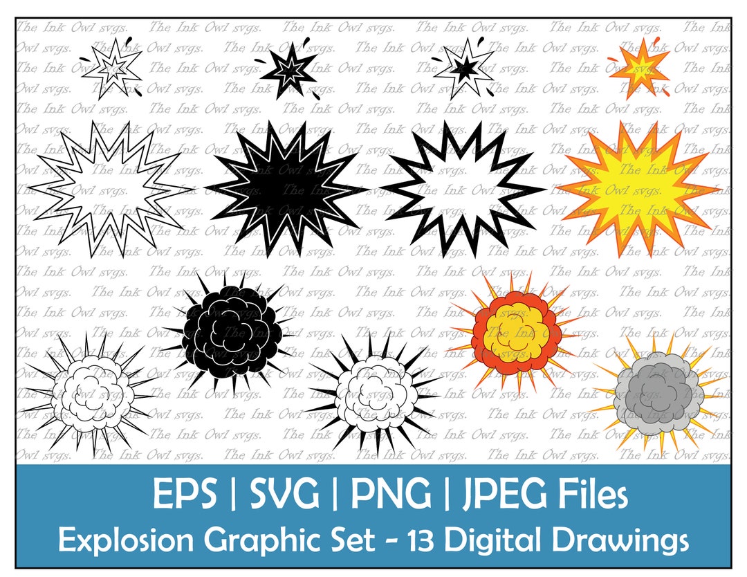 Explosion Vector Clipart Bundle / Outline, Stamp & Color Graphics ...