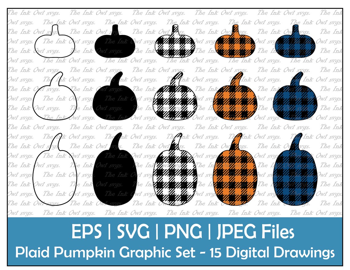 Plaid Pumpkin Clipart Set / Outline Silhouette & Color - Etsy