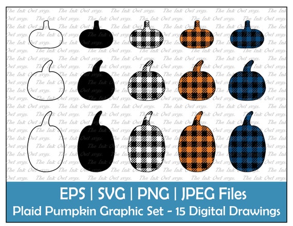 Plaid Pumpkin Clipart Set / Outline Silhouette & Color - Etsy