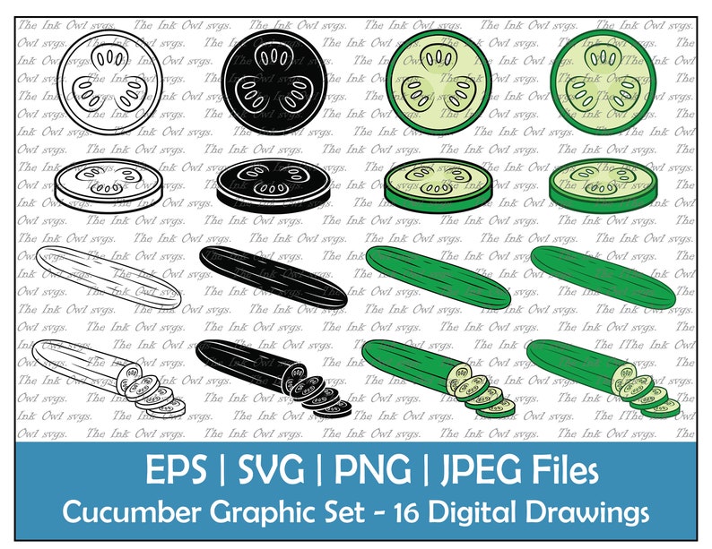 Cucumber Vector Clipart / Outline, Silhouette & Color Graphic / Whole ...