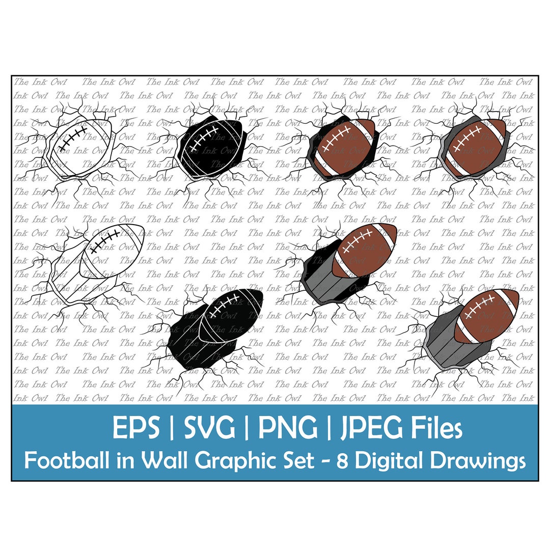 Football Breaking Through a Wall Clipart Set / Outline, Silhouette ...