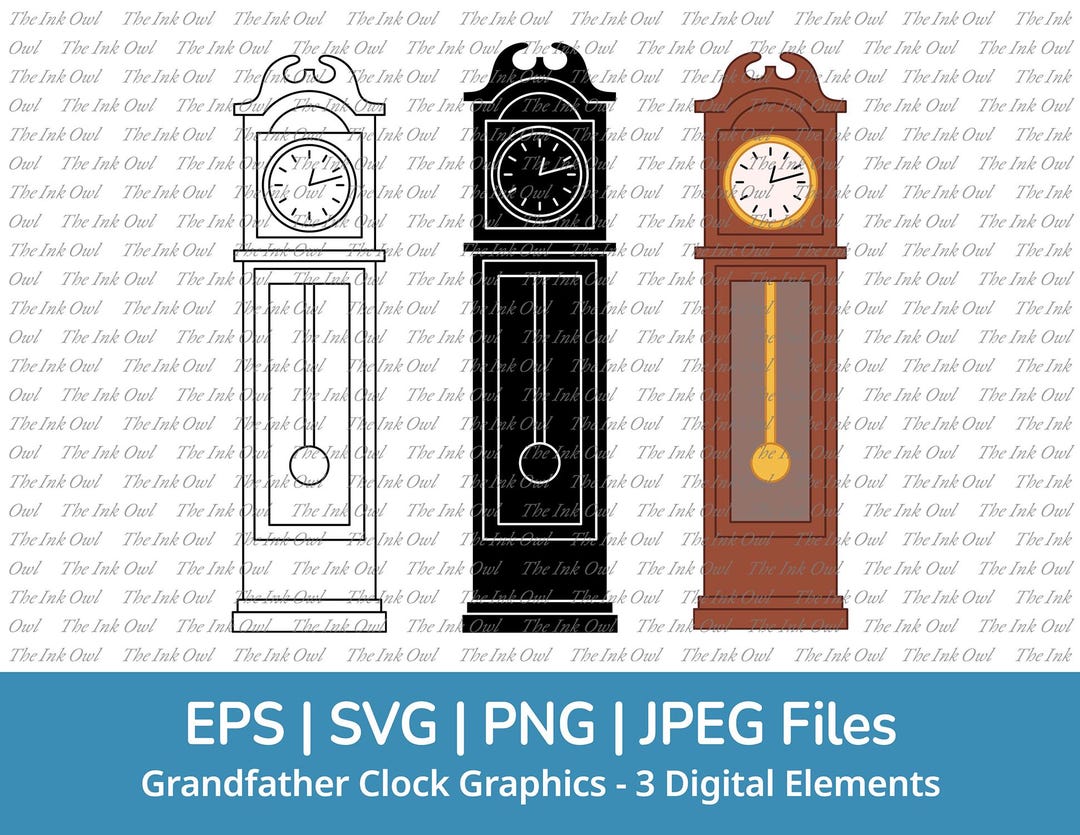 Grandfather Clock Vector Clipart Set / Outline & Stamp Drawing ...