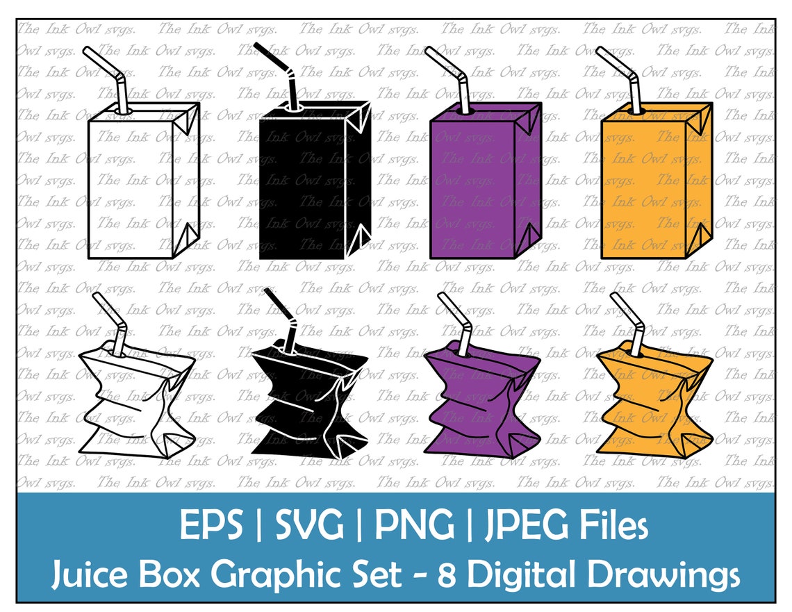 Juice Box Full and Crushed Vector Clipart / Outline & Stamp | Etsy