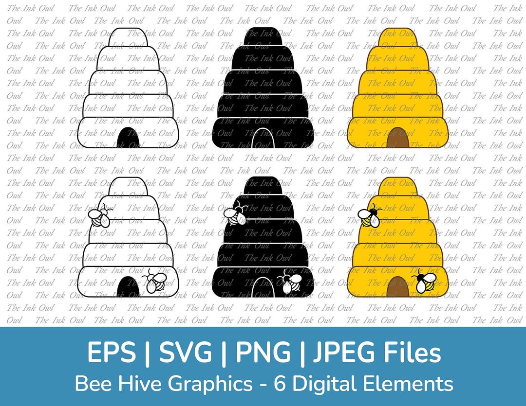 Bee Hive Vector Clipart Set / Outline, Stamp Silhouettes and Color ...