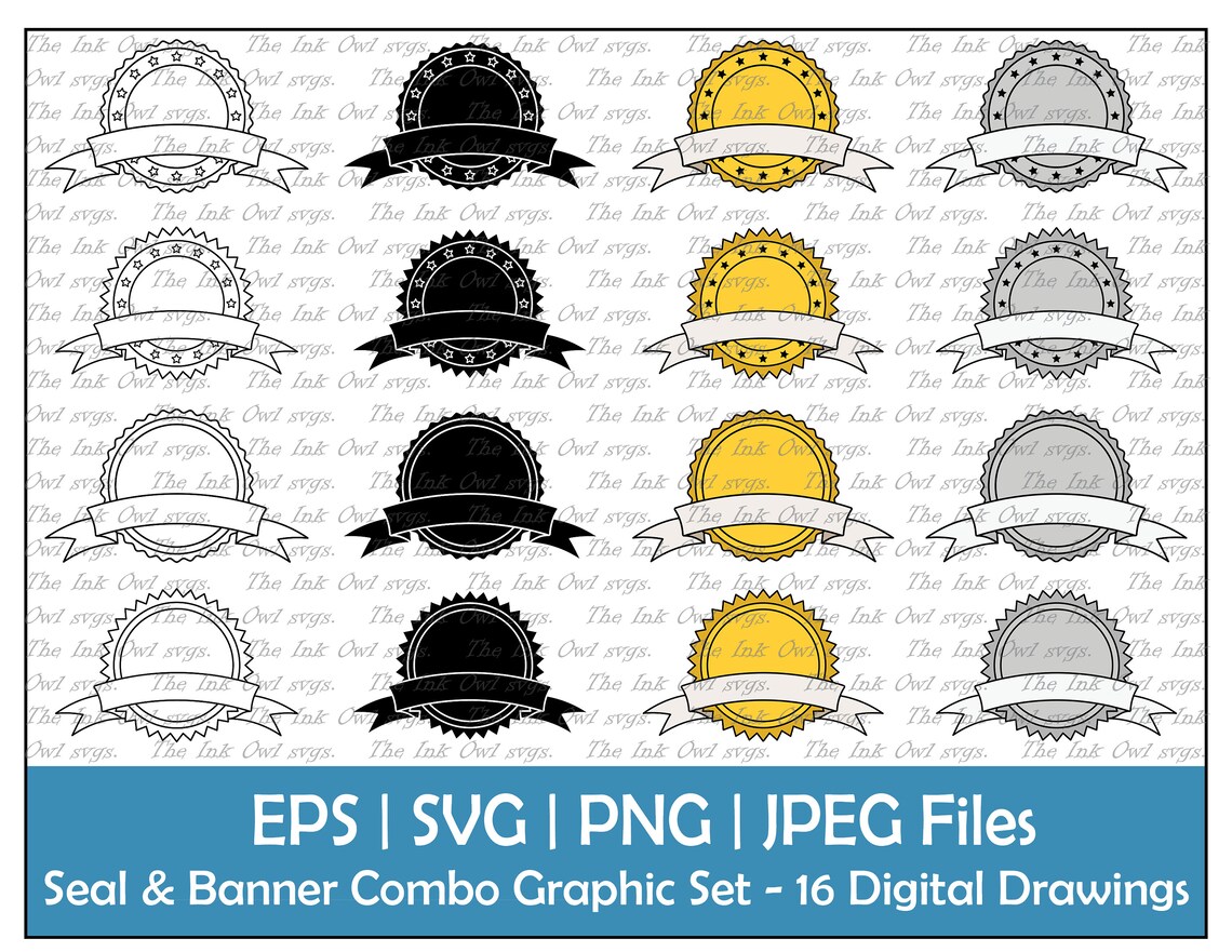 Certificate Seal With Ribbon Banner Clipart Set / Outline & - Etsy