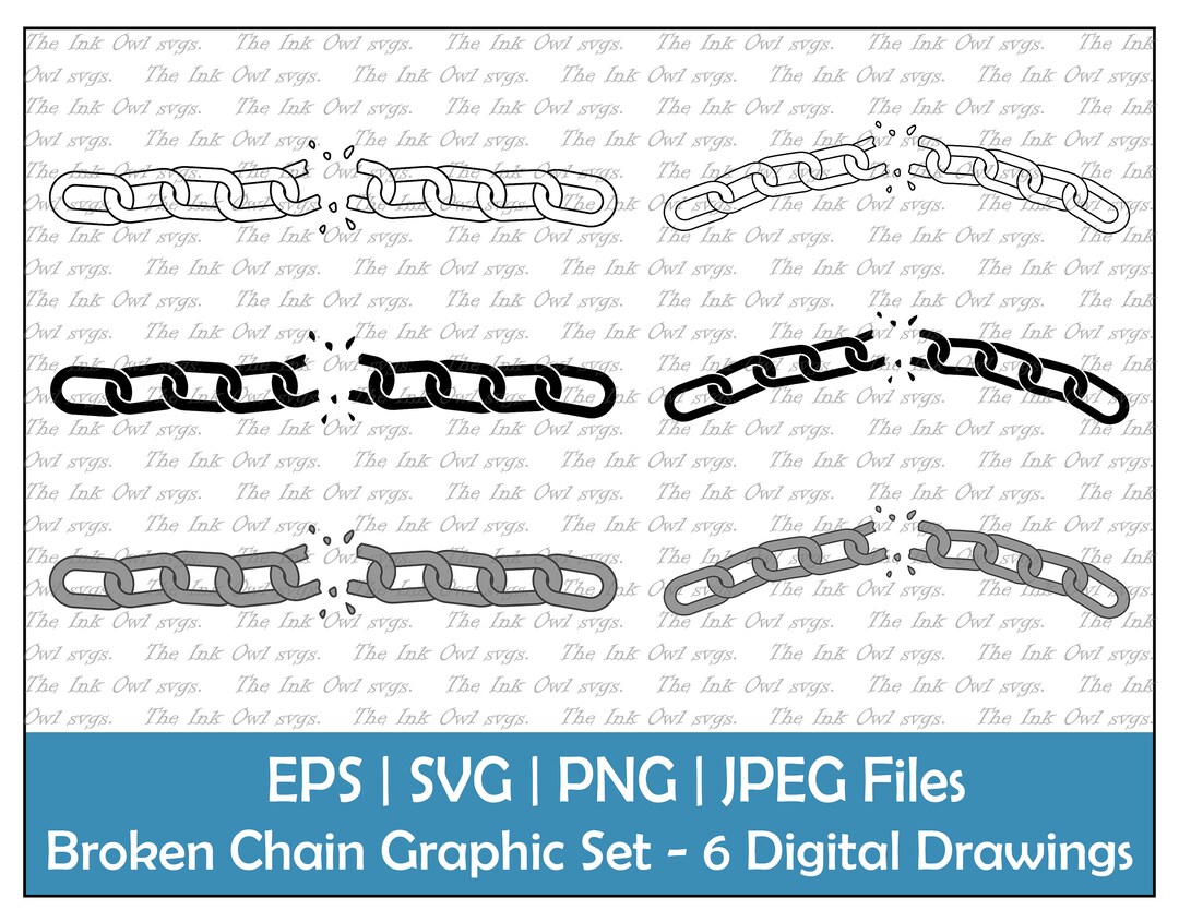 Broken Chain Link Outline Vector Clipart Set / Outline & Stamp Graphic ...