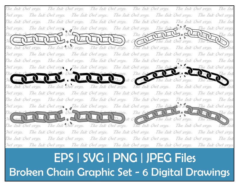 Broken Chain Link Outline Vector Clipart Set / Outline & Stamp - Etsy