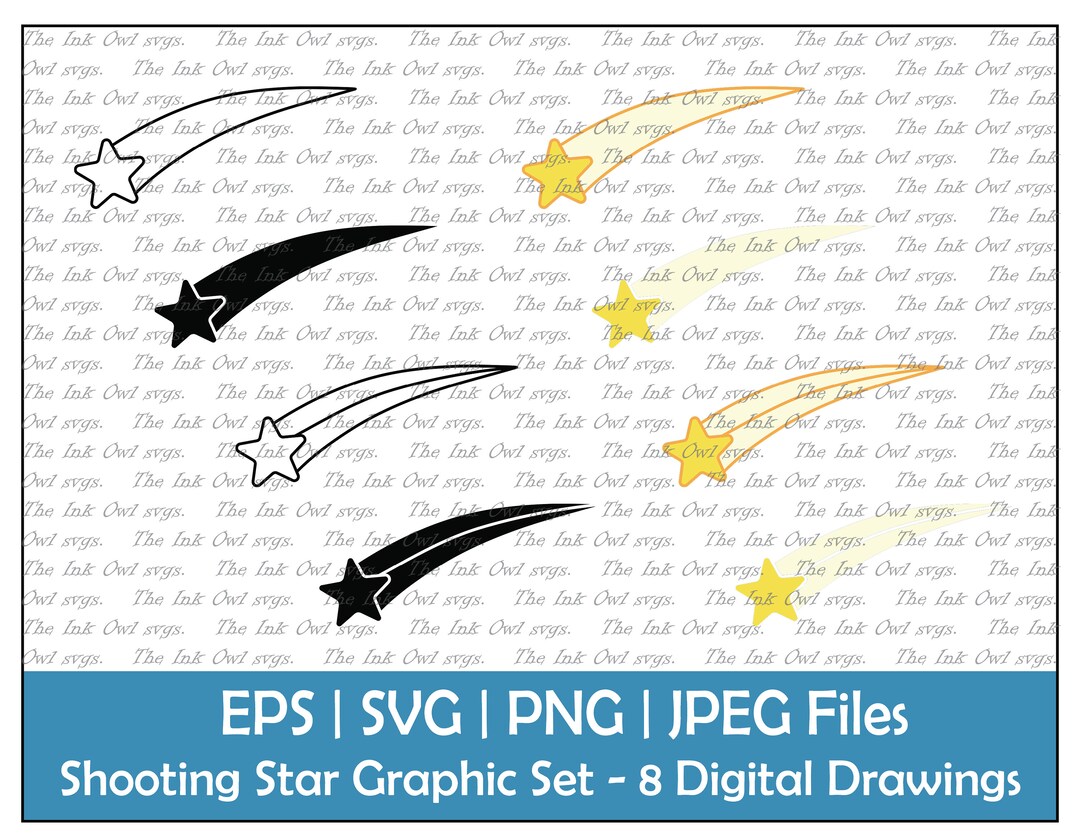 Shooting Star Vector Clipart Set / Outline, Silhouette Stamp & Color ...