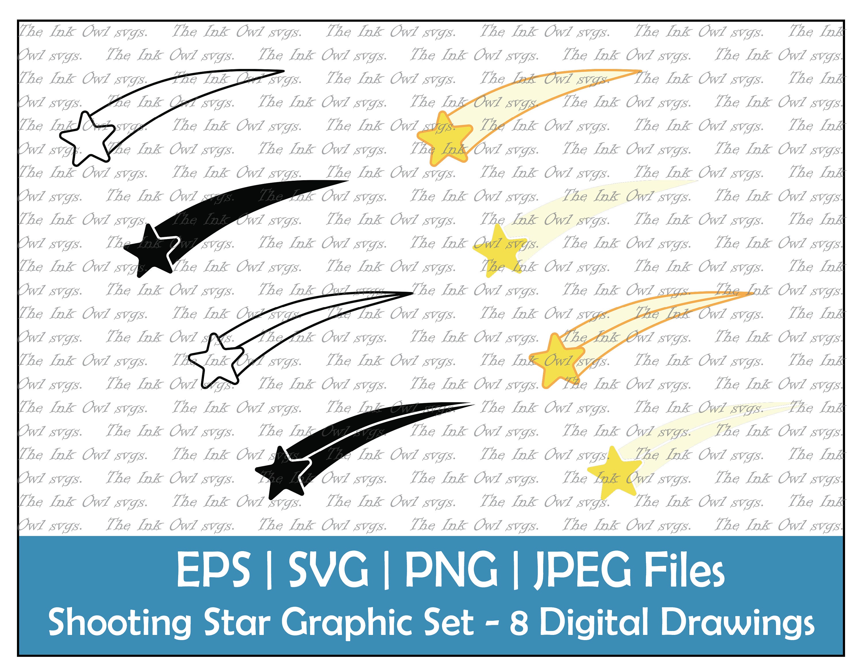 Shooting Star Vector Clipart Set / Outline Silhouette Stamp & - Etsy UK