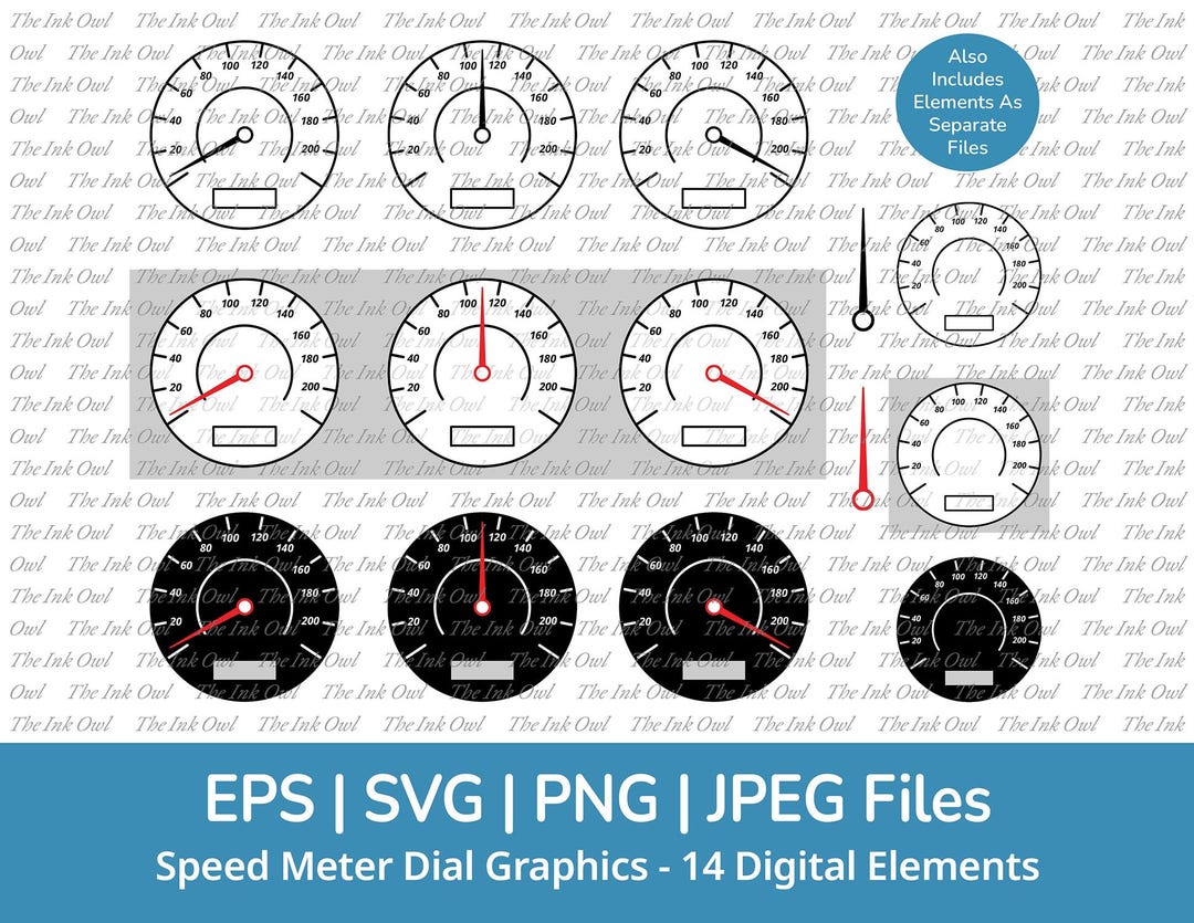Speed Meter Dial Svg Vector Clipart Set / Outline, Stamp Silhouette ...