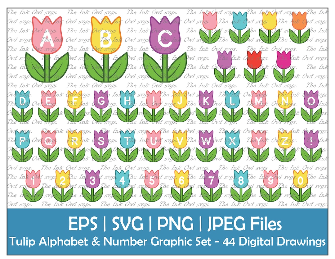 Colorful Tulip Flower Alphabet Letters & Numbers Vector Clipart ...