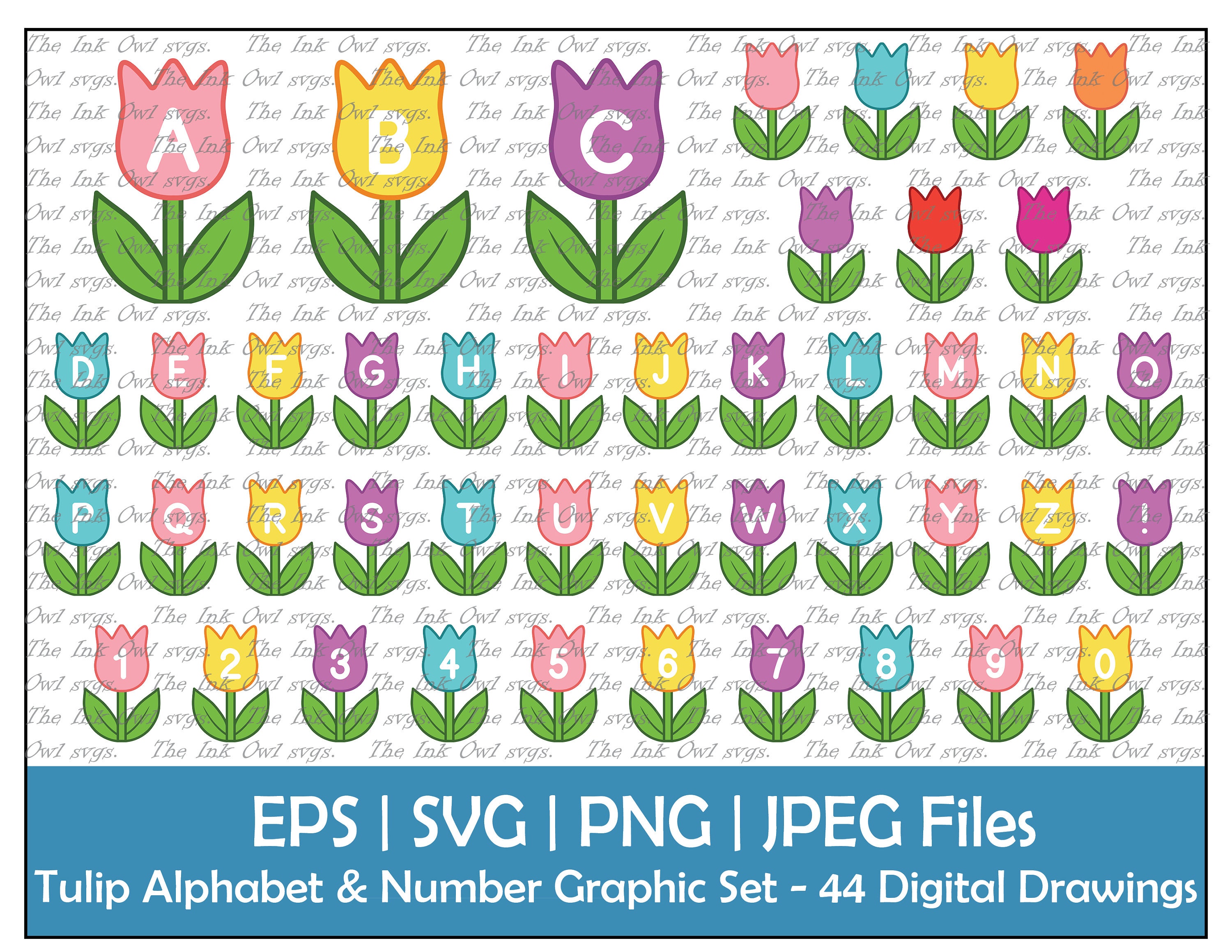 Colorful Tulip Flower Alphabet Letters & Numbers Vector - Etsy