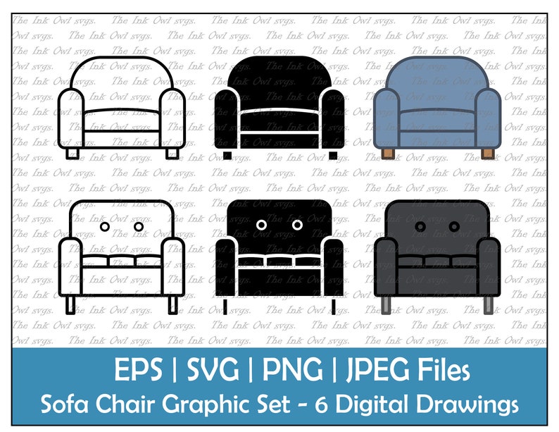 Sofa Arm Chair Vector Clipart Set / Outline, Stamp and Color Drawing ...