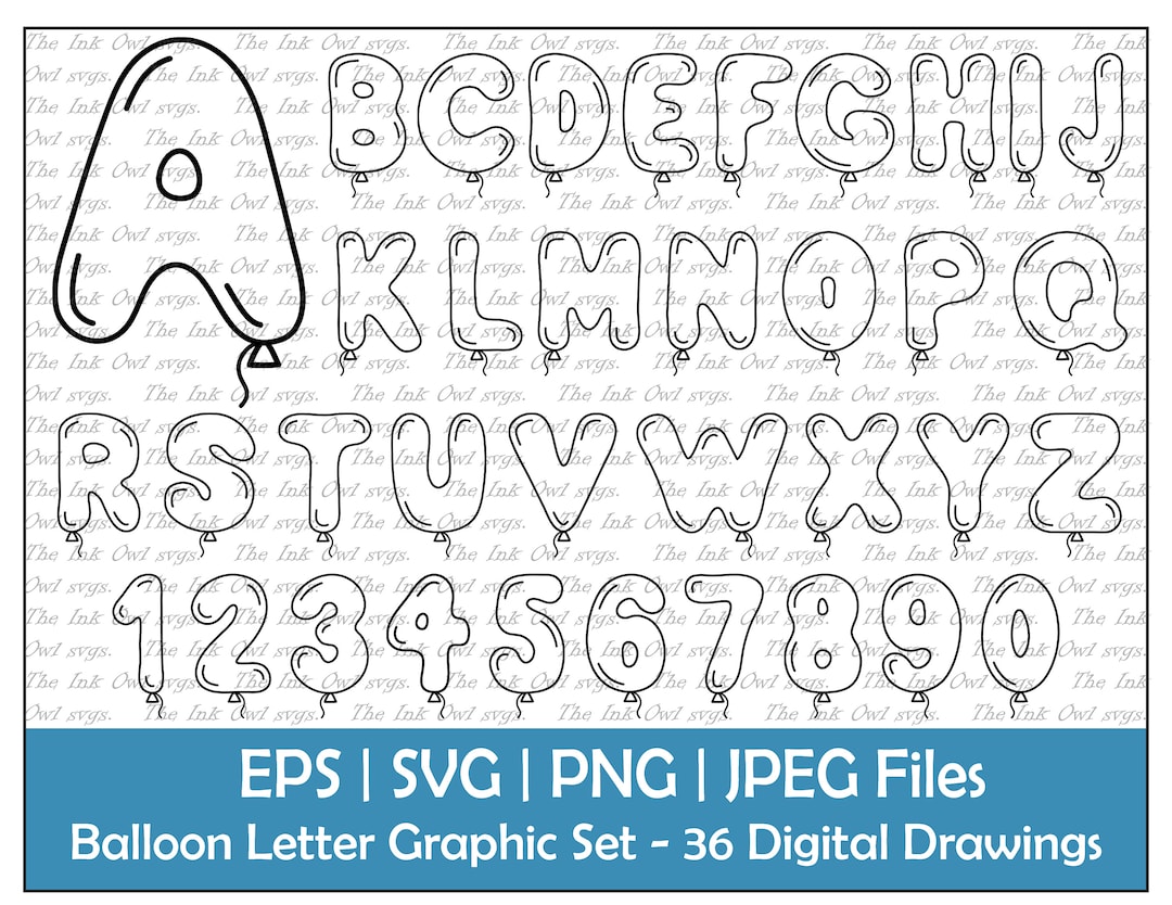 Balloon Letter Alphabet and Numbers Vector Clipart / Outline Text ...