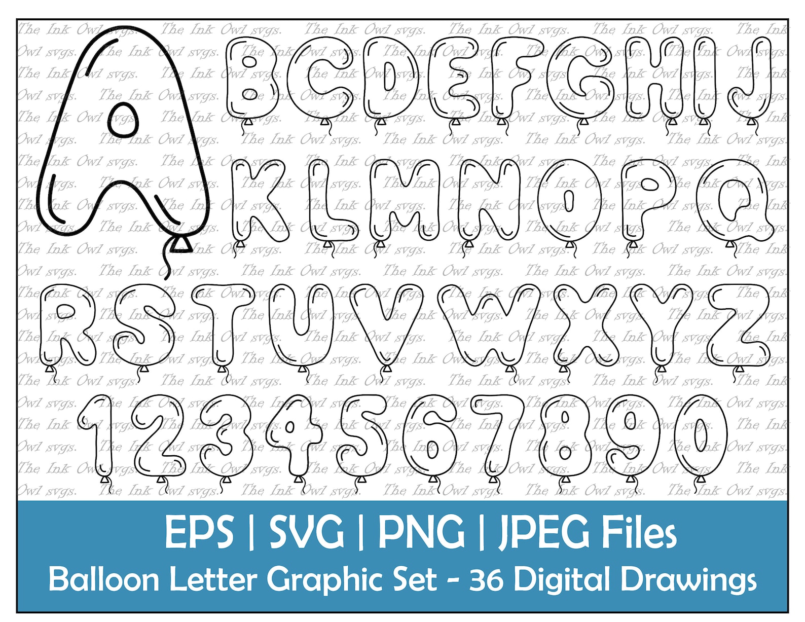 Balloon Letter Alphabet and Numbers Vector Clipart / Outline Text ...