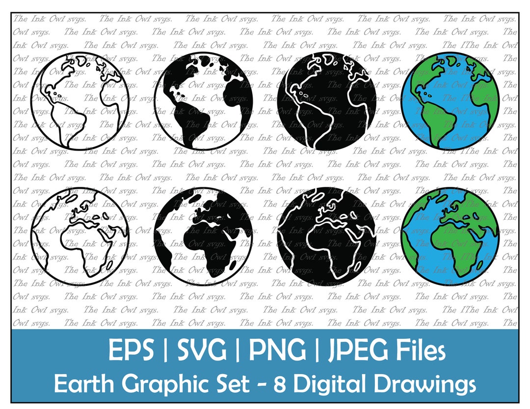 Planet Earth Globe Vector Clipart / Outline, Silhouette Stamp & Color ...