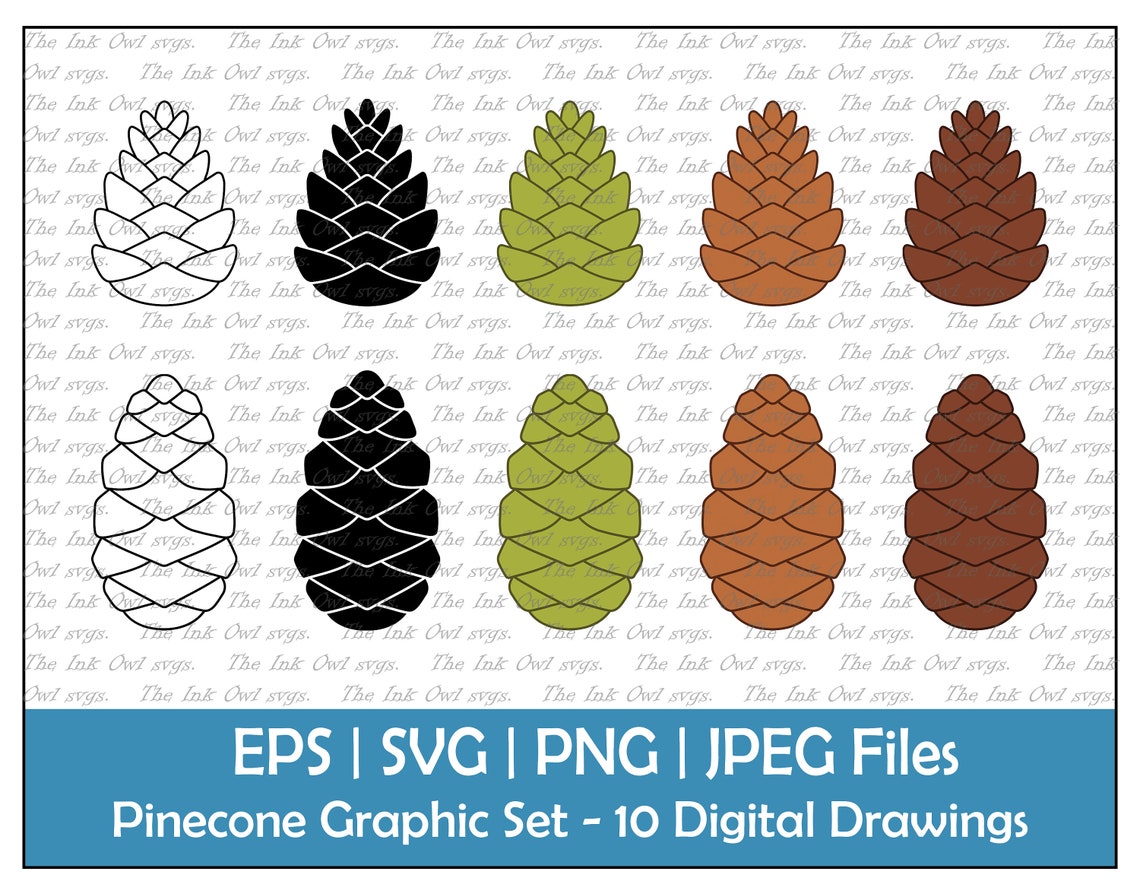Pinecone Vector Clipart Set / Outline, Silhouette Stamp, & Color ...
