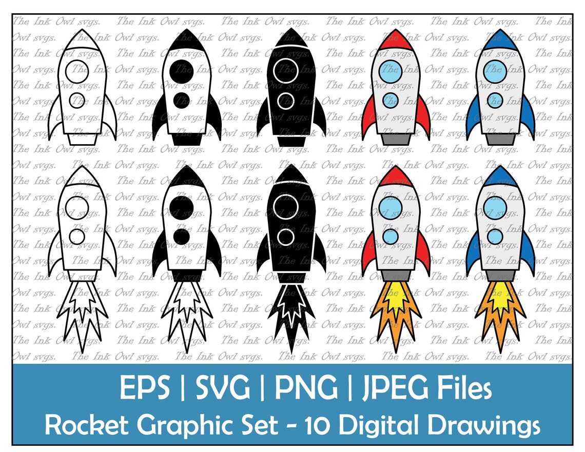 Rocket Spaceship Clipart Set / Outline Silhouette Stamp & - Etsy
