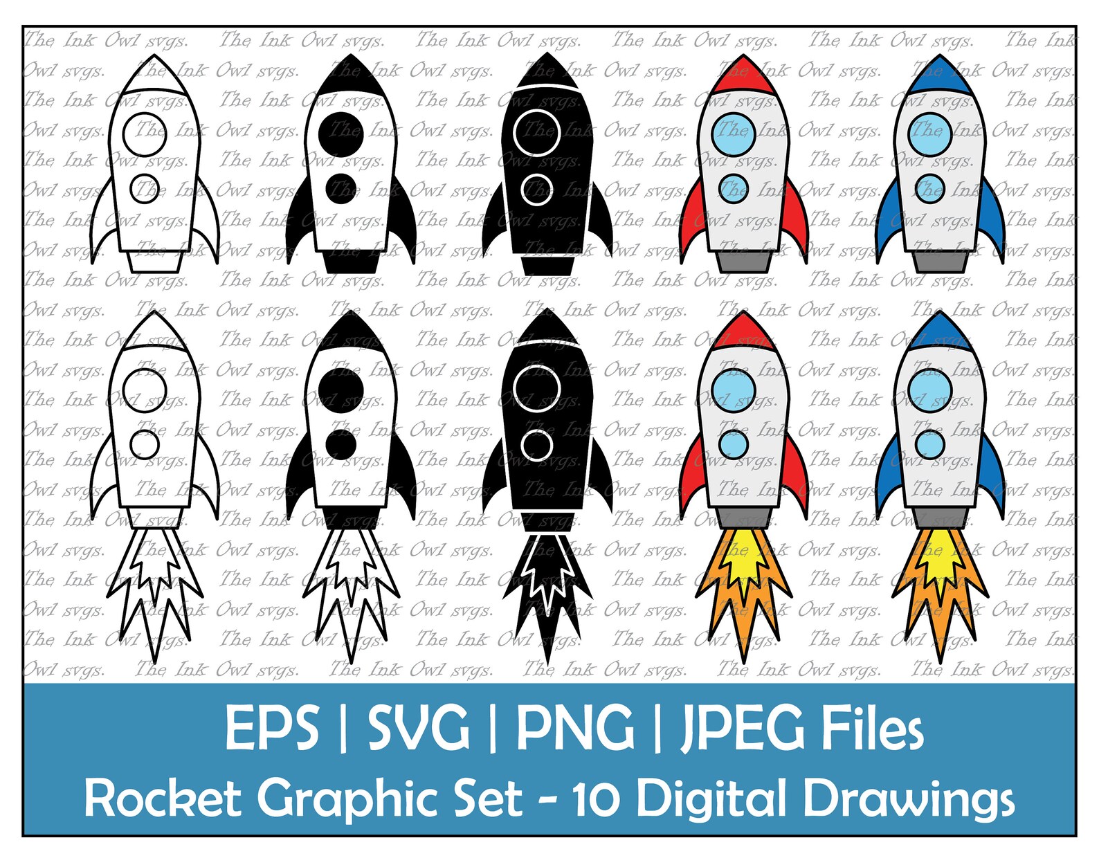 Rocket Spaceship Clipart Set / Outline Silhouette Stamp & - Etsy