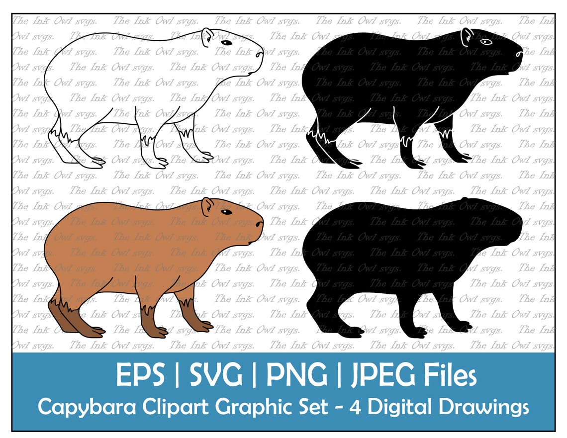 Capybara Vector Clipart Set / Outline & Stamp Drawing Graphic / Rodent ...