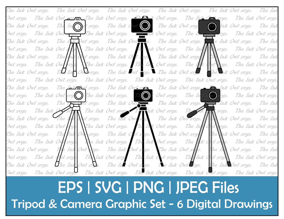 Tripod With Camera Vector Clipart Set / Outline & Stamp Drawing ...