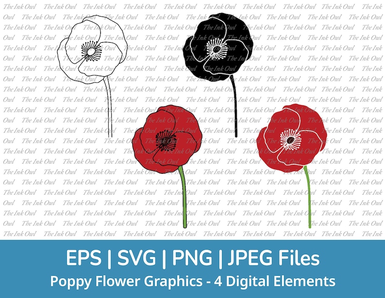 Red Poppy Flower Svg Vector Clipart / Outline, Stamp Silhouette & Color ...
