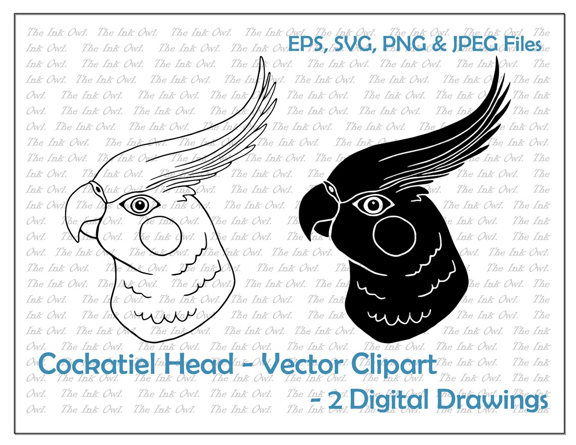 Cockatiel Face Vector Clipart / Outline & Stamp Drawing - Etsy