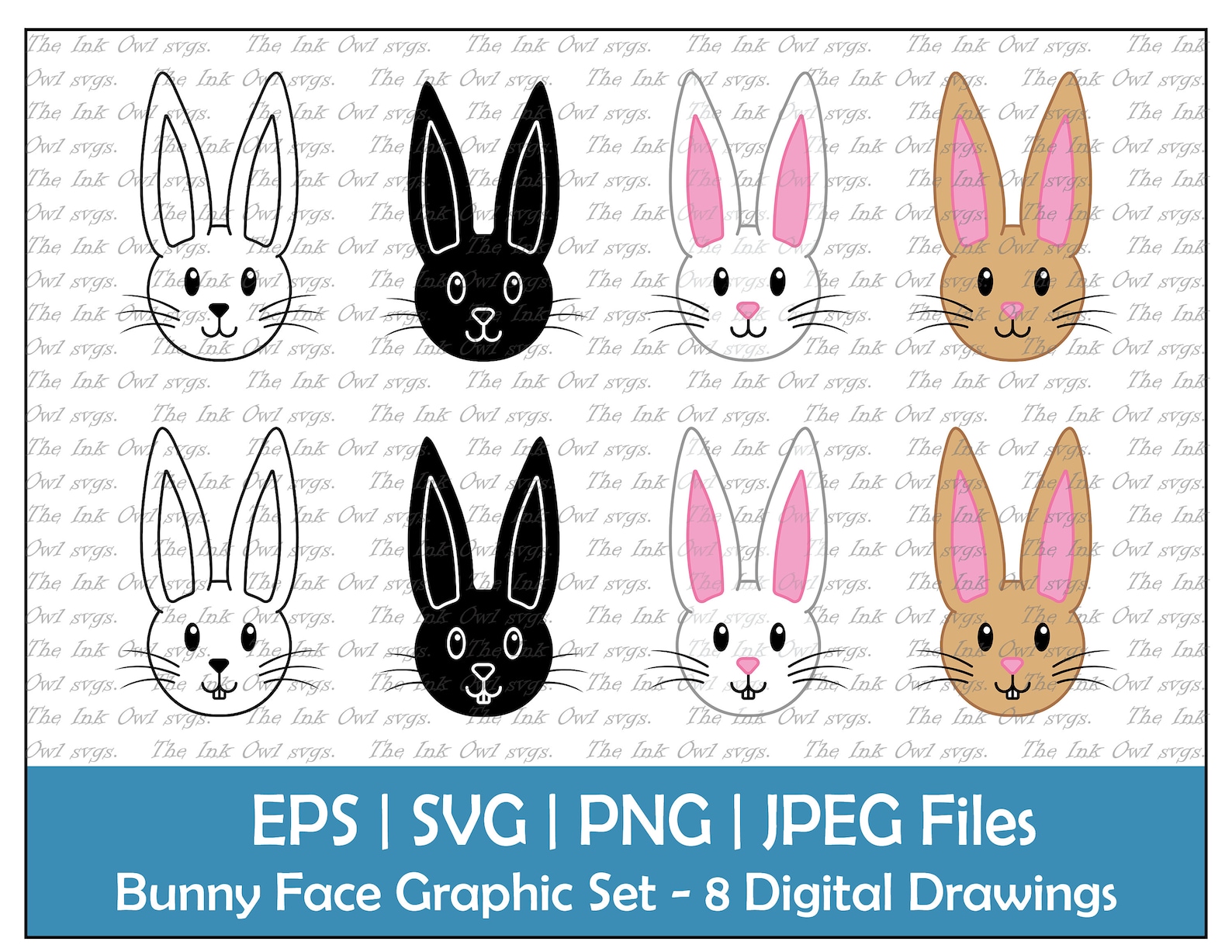 Bunny Face Vector Clipart Set / Outline Stamp & Color - Etsy Canada