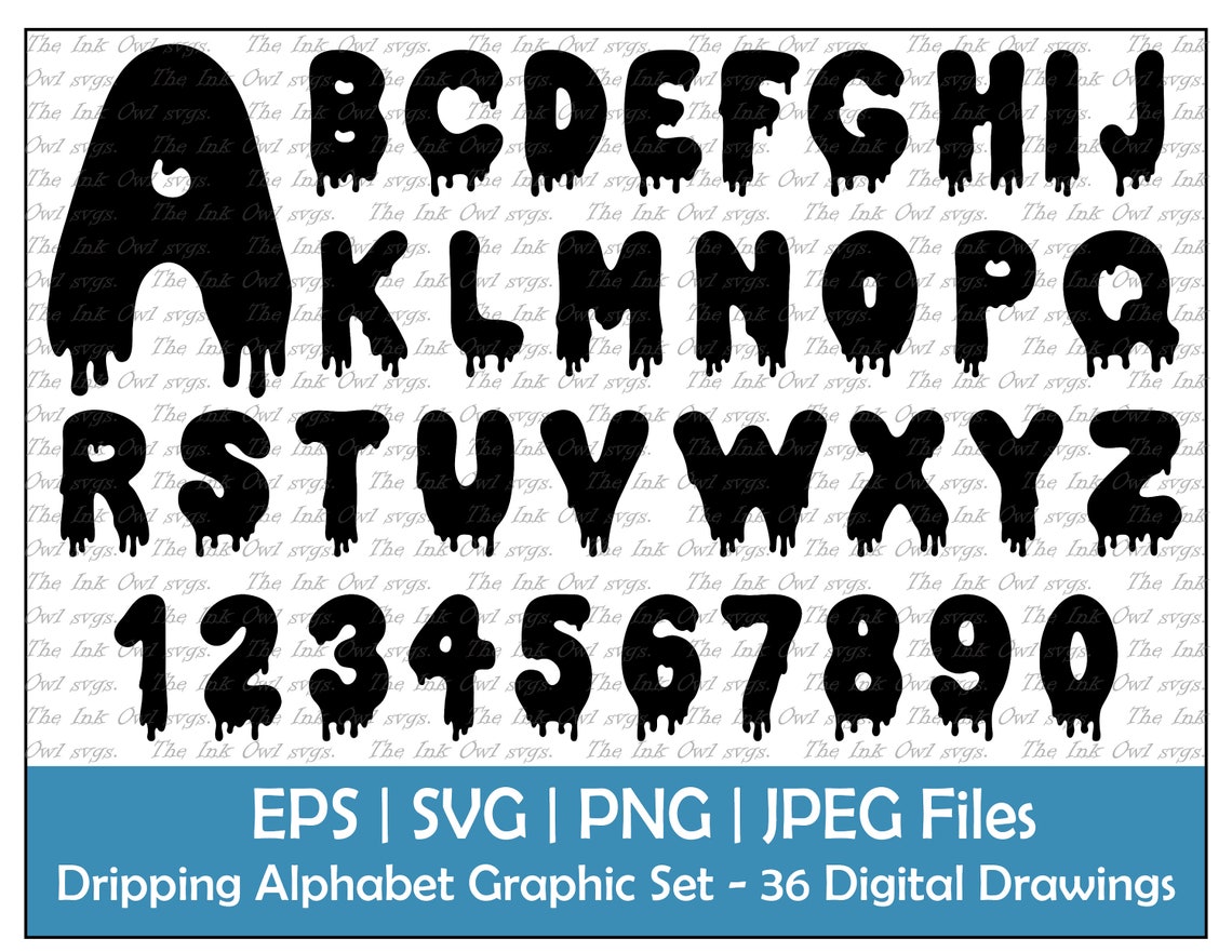 Drip Letter Alphabet and Numbers Vector Clipart Set / Stamp | Etsy
