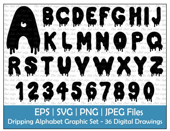 Drip Letter Alphabet and Numbers Vector Clipart Set / Stamp - Etsy