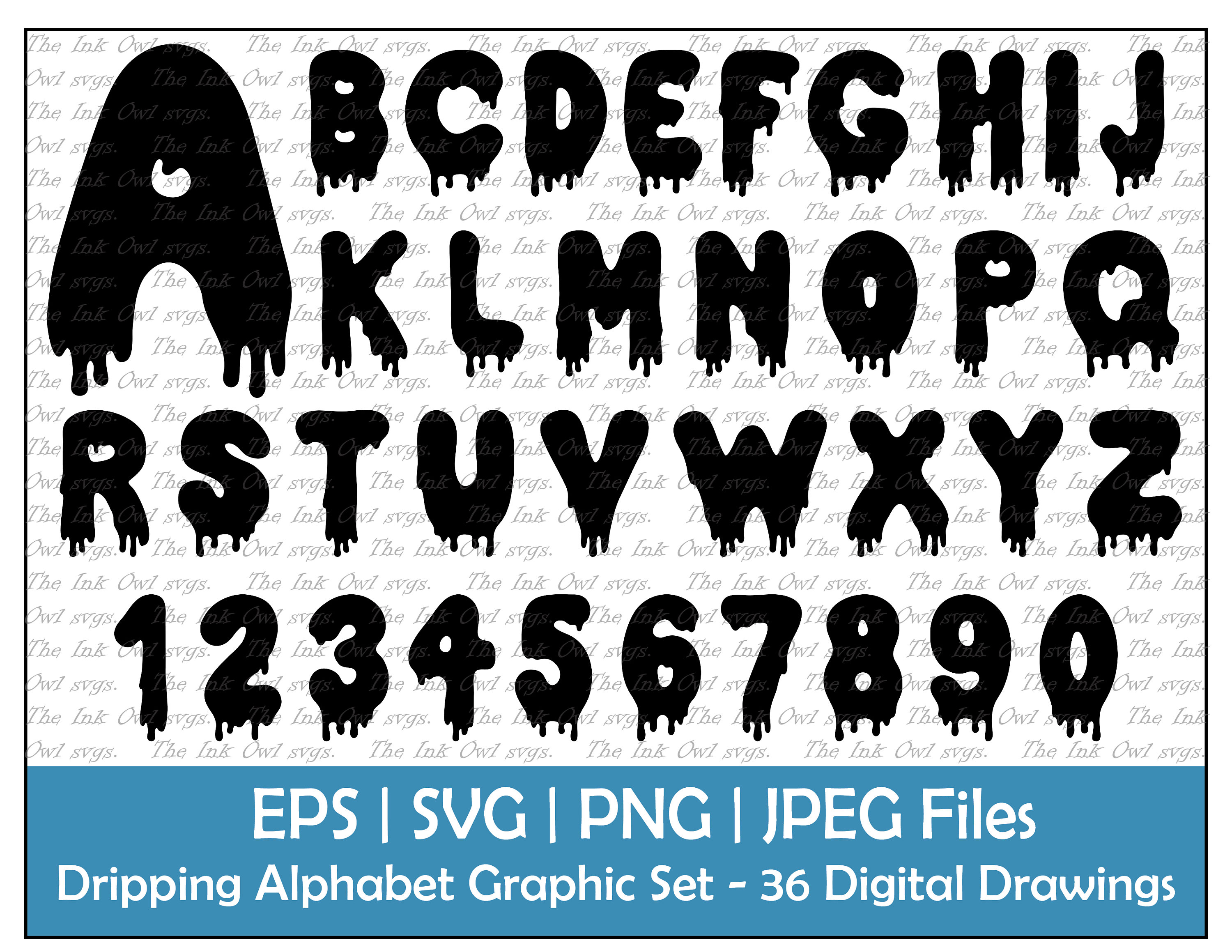 Drip Letter Alphabet and Numbers Vector Clipart Set / Stamp - Etsy