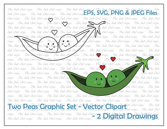 Two Peas in a Pod With Hearts Vector Clipart / Outline & | Etsy