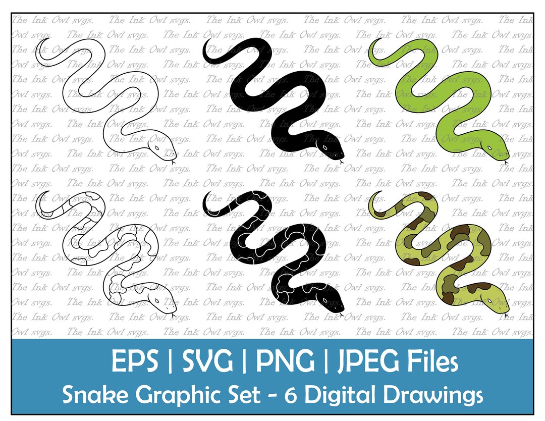 Snake Vector Clipart / Outline, Silhouette Stamp & Color Graphic ...