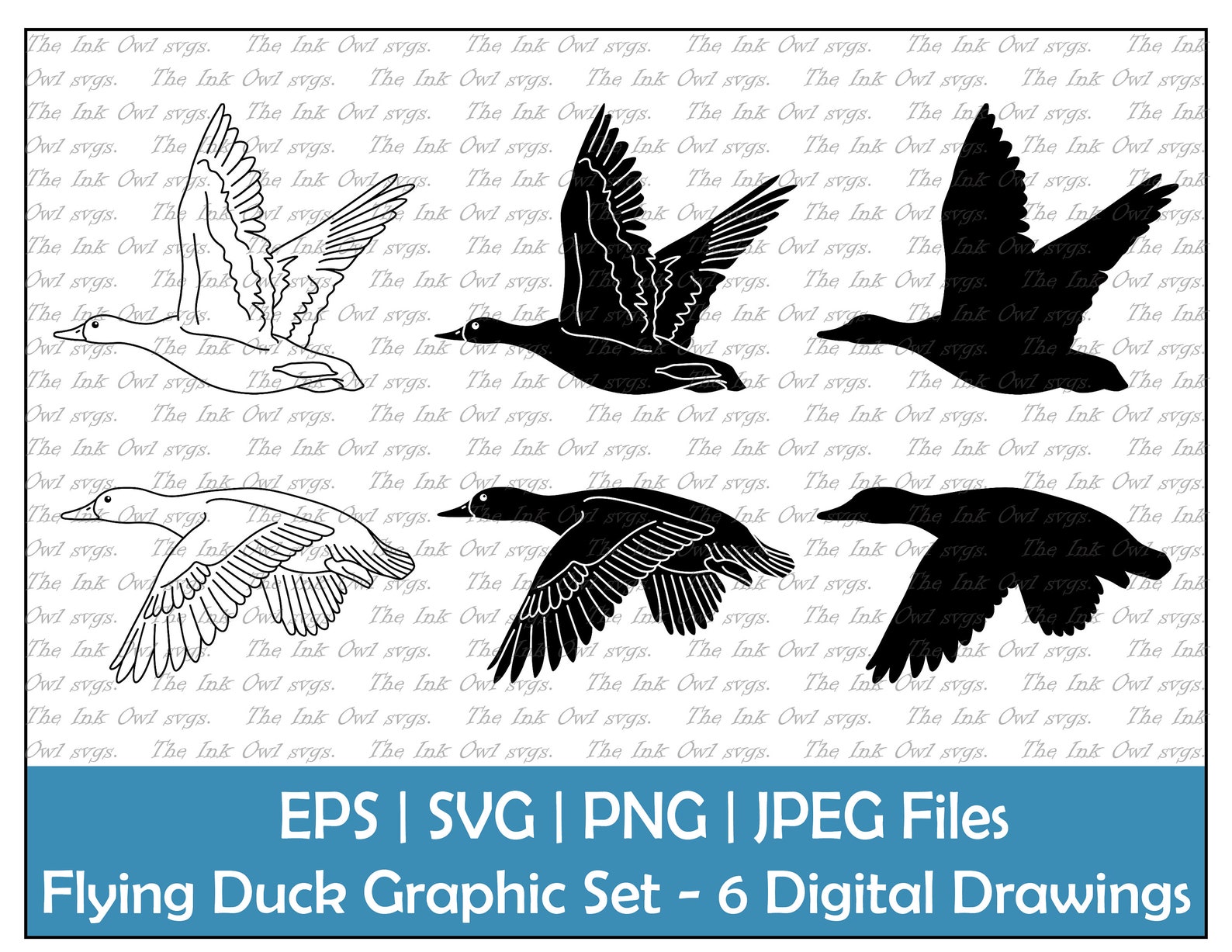 Flying Ducks Vector Clipart Set / Outline & Stamp Graphic / - Etsy Canada