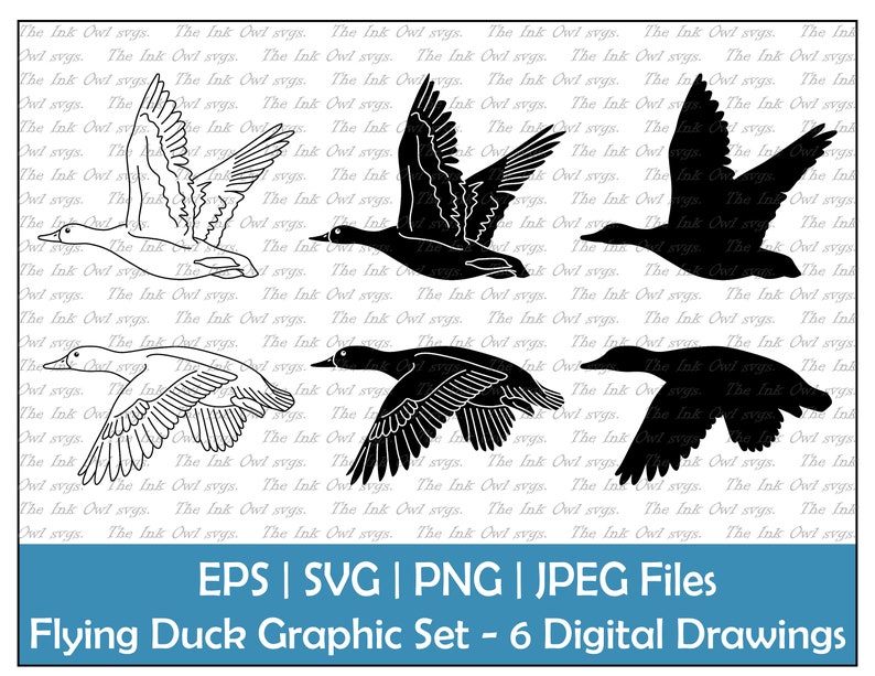 Flying Ducks Vector Clipart Set / Outline & Stamp Graphic / - Etsy Canada